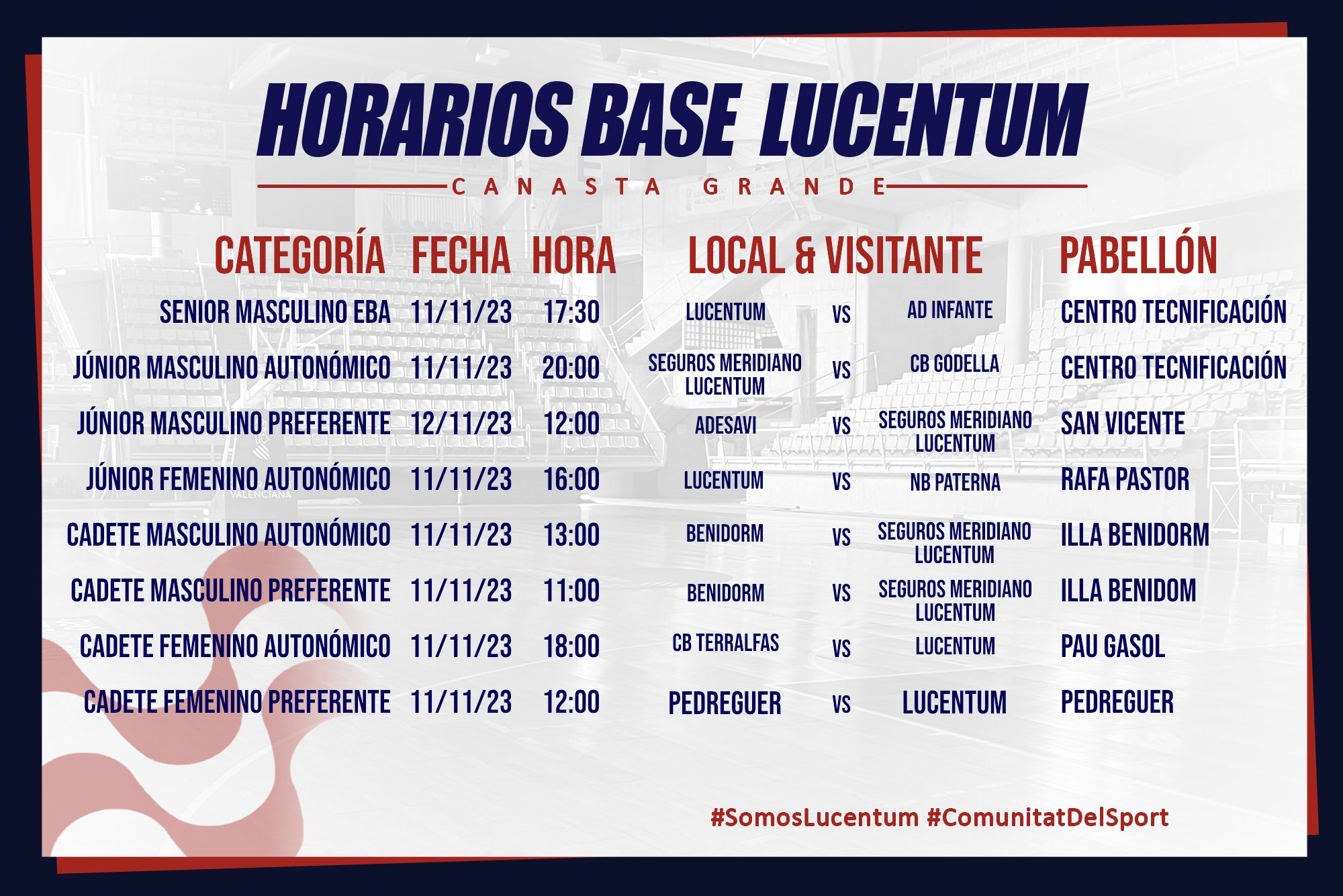 HORARIOS BASE LUCENTUM (11-12 DE NOVIEMBRE) - Fundación Lucentum